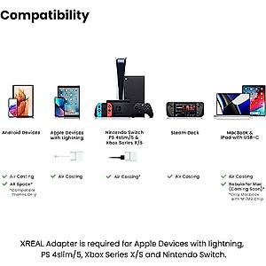 XREAL Air AR Glasses, Formerly Nreal, Smart Glasses with Massive 201" Micro-OLED Virtual Theater, Augmented Reality Glasses, Watch, Stream, and Game on PC/Android/iOS–Consoles Cloud Gaming Compatible