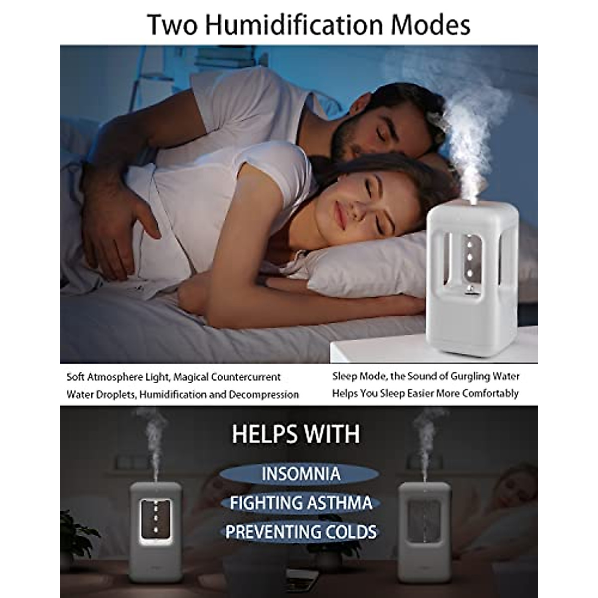 Cool Mist Humidifier Anti gravity Water Droplet Countercurrent Retard Pressure Anxiety 500ml Humidifier for Bedroom Easy to Clean Quiet Energy-Saving Automatic Shutdown Power-off Protection… (White)