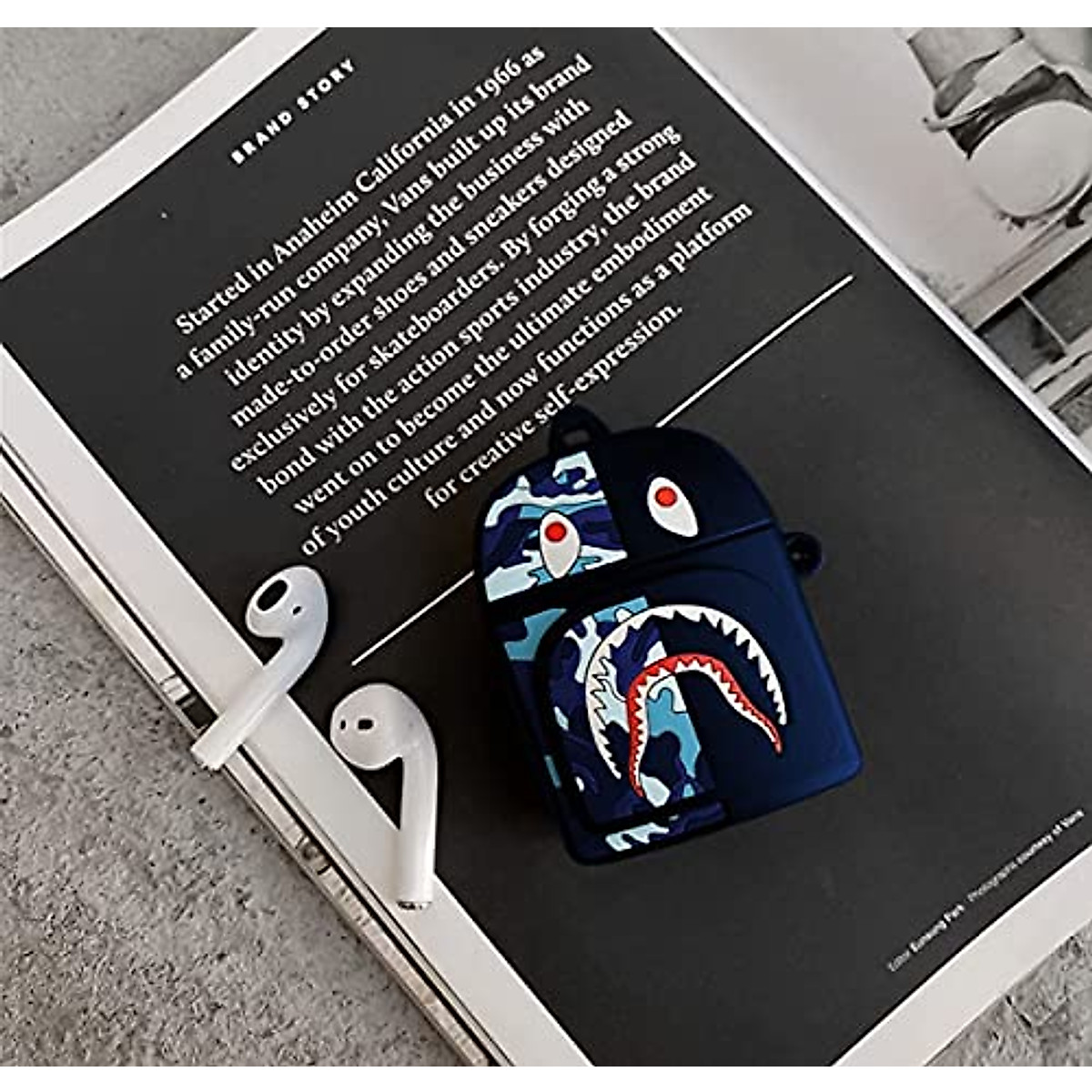 Bolod Designer Cases Made of Silicone for Airpods 1&2, Protective Cartoon Fashion Cases (Airpods 2&1, Black & Deep Blue)