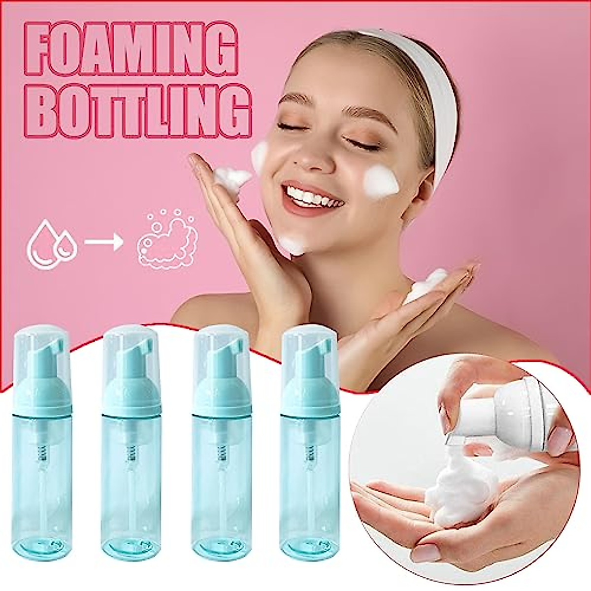 LXIANGN 4Pcs Foaming Dispenser Bottle Travel Refillable Lash Shampoo Bottles Empty Spray Containers Cosmetics Cleaning Foam Pump Bottle, 60 ml/2 oz(Green)