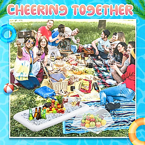 Didaey 4 Pieces Inflatable Ice Serving Bar Inflatable Cooler for Parties Floating Ice Tray Food Drink Containers 12 Pcs Mesh Food Umbrella Covers Tent Food Covers for Pool Party Outdoor Indoor Picnic