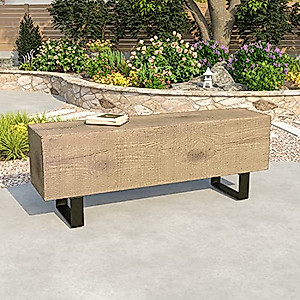 SUNBURY Outdoor Patio Concrete Bench, Wooden Look Bench for Patio, 48" Garden Bench Log Table, MgO and Rustic Metal Legs in Light Brown for proch Backyard