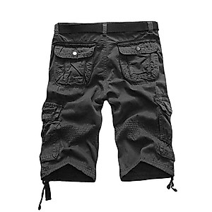 Men's Relaxed Fit Camo Cargo Shorts Lightweight Multi Pocket Outdoor Short Pants Casual Hiking Tactical Shorts (Black 1,36)