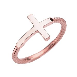10k Rose Gold Twisted Rope Band Sideways Cross Ring (1.6 mm Band Width) (Size 8)