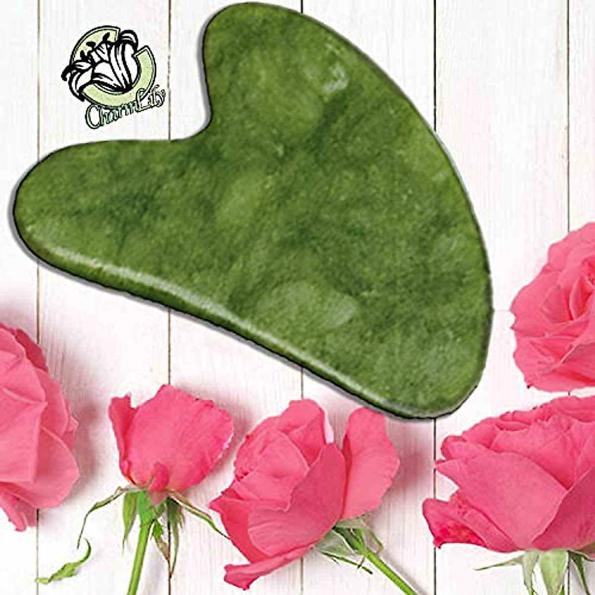 CHARMLILY Jade & Ice Roller + Gua Sha Massager Tool Set for Face & Eyes, Puffiness, Reduce Wrinkle Aging, Migraine, Pain Relief on Neck & Body, Cold Facial Original Natural Stone - 3 in 1