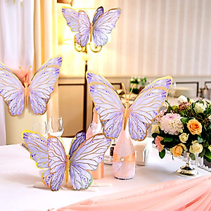 Geyee 10 Pcs Large Butterfly Centerpieces for Tables Butterfly Party Decorations 3D Paper Butterfly Table Toppers Centerpieces Wall Decor for Birthday Baby Shower Wedding Party Supplies(Purple)