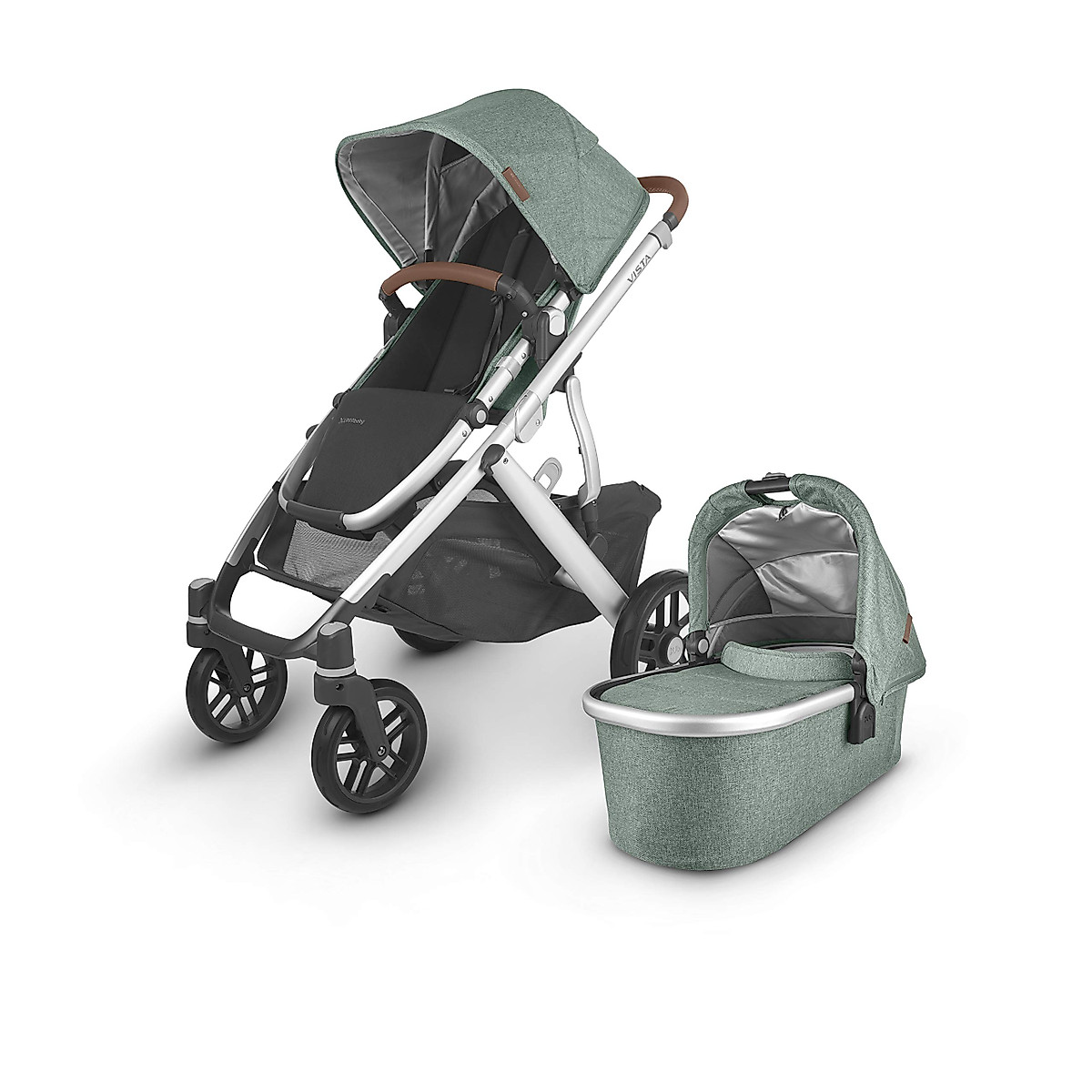 UPPAbaby Vista V2 Stroller - Emmett (Green Melange/Silver/Saddle Leather) + Travelbag for Vista, V2, Cruz, V2