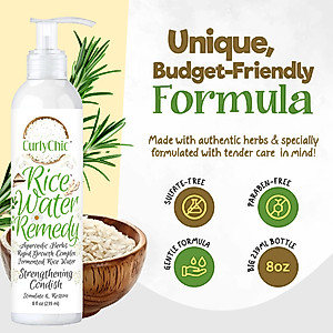 CurlyChic Rice Water Remedy Strengthening Condish - Ultra-Moisturizing, Protein-Balanced, Ayurvedic Herbs, Sulfate & Paraben-Free - Repairs & Protects Hair, Prevents Breakage & Split Ends - 8 fl oz