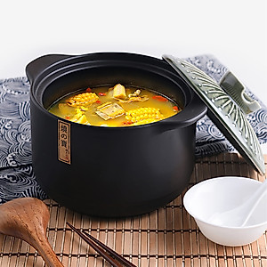 Lake Tian Ceramic Cooking Pot, Clay Pot Cooking, Earthenware Pot, Japanese Donabe, Chinese Ceramic/Casserole/Clay Pot/Earthen Pot Cookware Stew Pot Stockpot with Lid Small Steam, 砂锅 Blue 5L/5.3QT