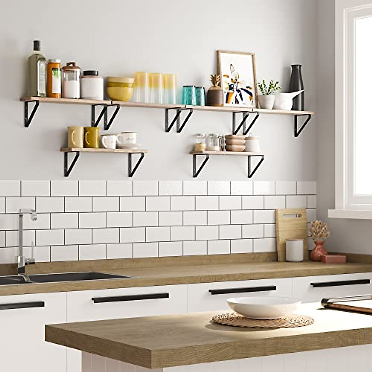 brightmaison BGT 17"x4.5" Monza Floating Shelves for Wall, Wall Bookshelf Living Room Decor, Kitchen Shelves, Rustic Floating Shelf Set for Office, Wall Shelves for Bedroom Burnt Set of 6