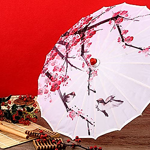 4Pcs Oiled Paper Umbrella Chinese Classical Plum Blossom Paper Umbrella Parasol Art Dance Japanese Umbrella for Wedding Decor (22 x 15 inches)