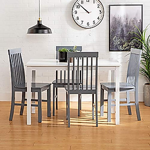 Walker Edison 4 Person Modern Farmhouse Wood Small Dining Table Dining Room Kitchen Table Set 4 Chairs Set, 48 Inch, White and Grey