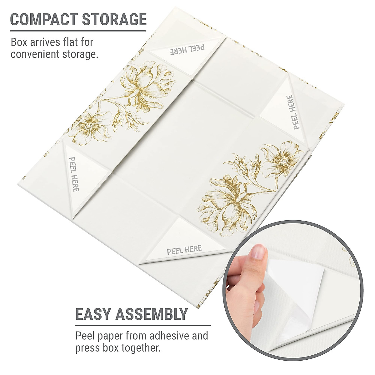 Sorarto Luxury Magnetic Gift Box | Sturdy Reusable Decorative Gift Boxes for Groomsmen & Bridesmaid Proposal, Wedding, Fancy Birthday Presents in White Linen Fabric Paper, 11.5" x 7.5" x 3.5" (Golden Bouquet)