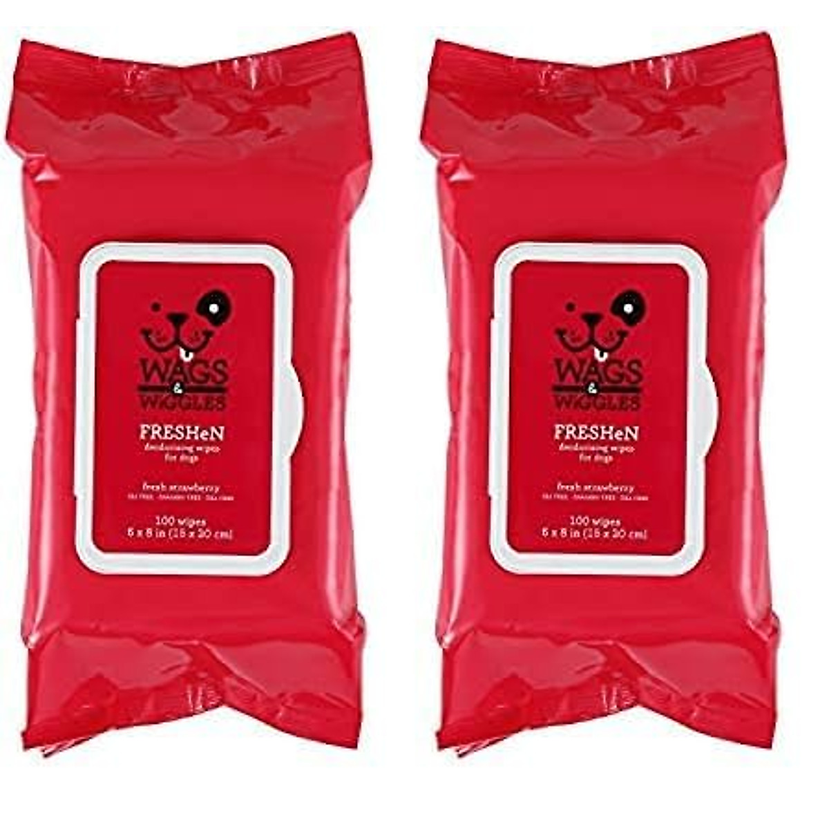 Wags & Wiggles Freshen Deodorizing Wipes for Dogs | Eliminate Odors from Your Dog's Coat | Fresh Strawberries, 100 Count | Easy and Convenient Way to Freshen Your Pet Without A Bath, FF12825