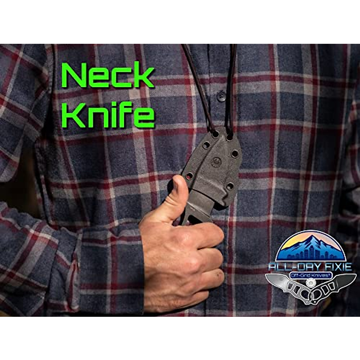 Off-Grid Knives - Compact EDC Fixed Blade Knife with Cryo D2 Steel, Paracord Rope, Neck Knife, Belt Clip, Scout & Vertical Carry, Kydex Sheath (Blackout)