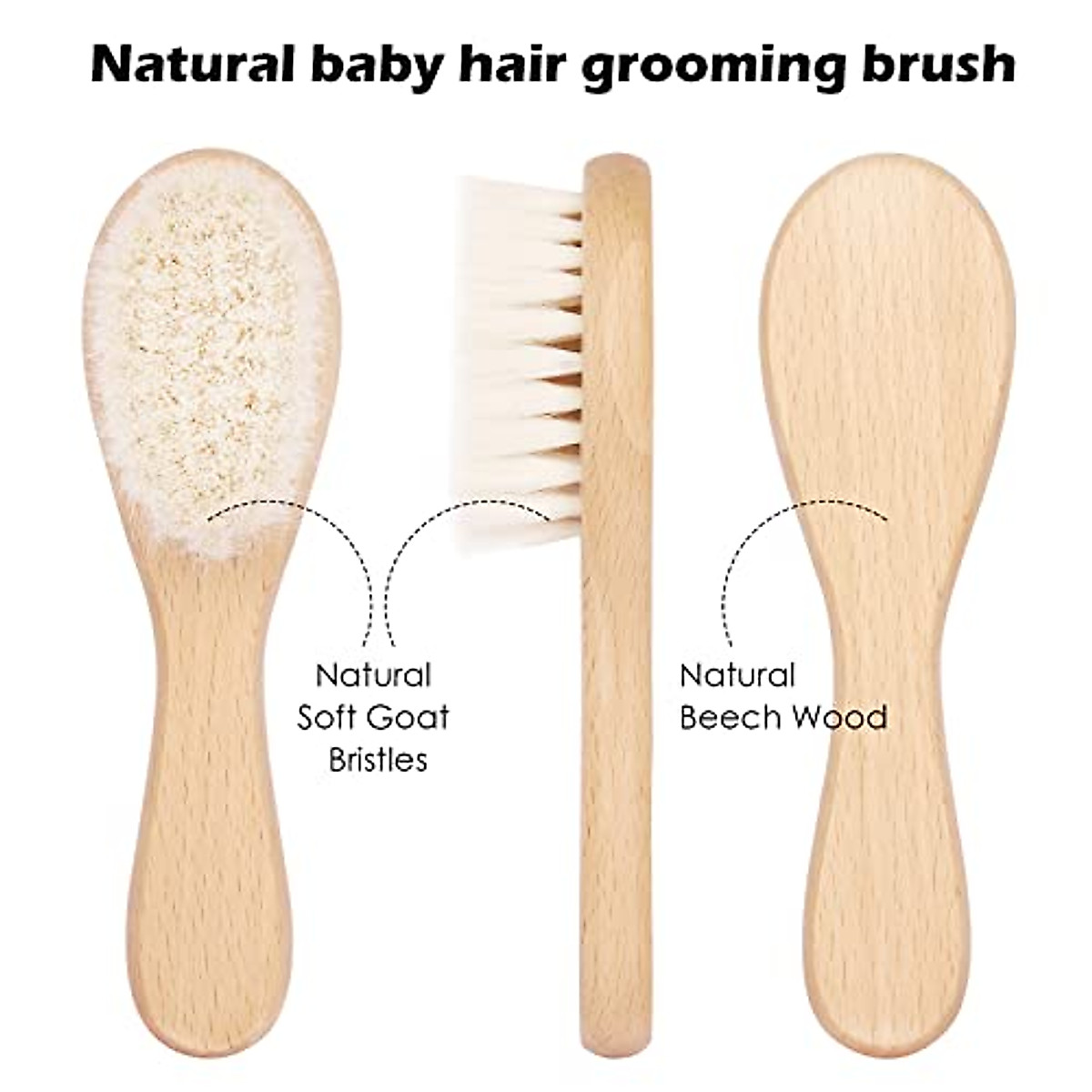 Eycikafa Baby Hair Brush, Goat Bristles Brush and Baby Cradle Cap Brush Set for Cradle Cap Treatment Wood Bristle Brush for Newborns and Toddlers (2 Piece)