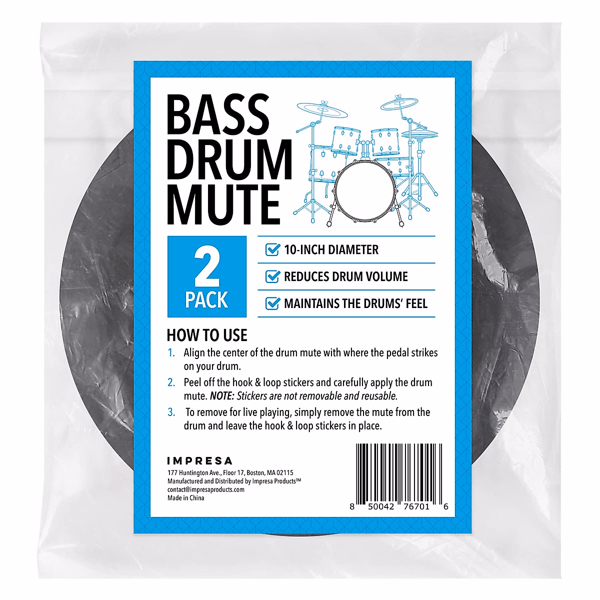 IMPRESA [2 Pack] Kick Drum Mute Pads for Silent Bass Drum - Mute Pad for Quiet Drum Practice - Practice Peacefully with Drum Dampeners - Kick Drum Practice Pad for Drum Muffling - Drum Mutes Pack