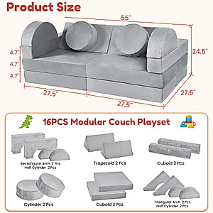 Kids Couch Sofa, 2024 Newest 16 PCS Modular Kids Play Couch 500+DIY Creative Toddler Couch, Freely Removable Baby Couch for Toddler Couch for Playroom Classroom Kids Room