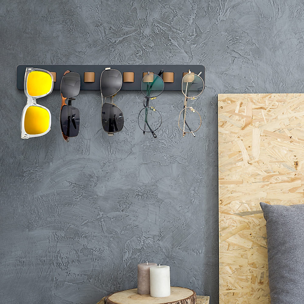 Owowong Sunglasses Organizer,Wood Storage Wall Mounted Eyewear Display，Hanging Sunglasses Storage Rack, Sunglass Holder for Living Room, Bedroom and Study, Home Decor, Black