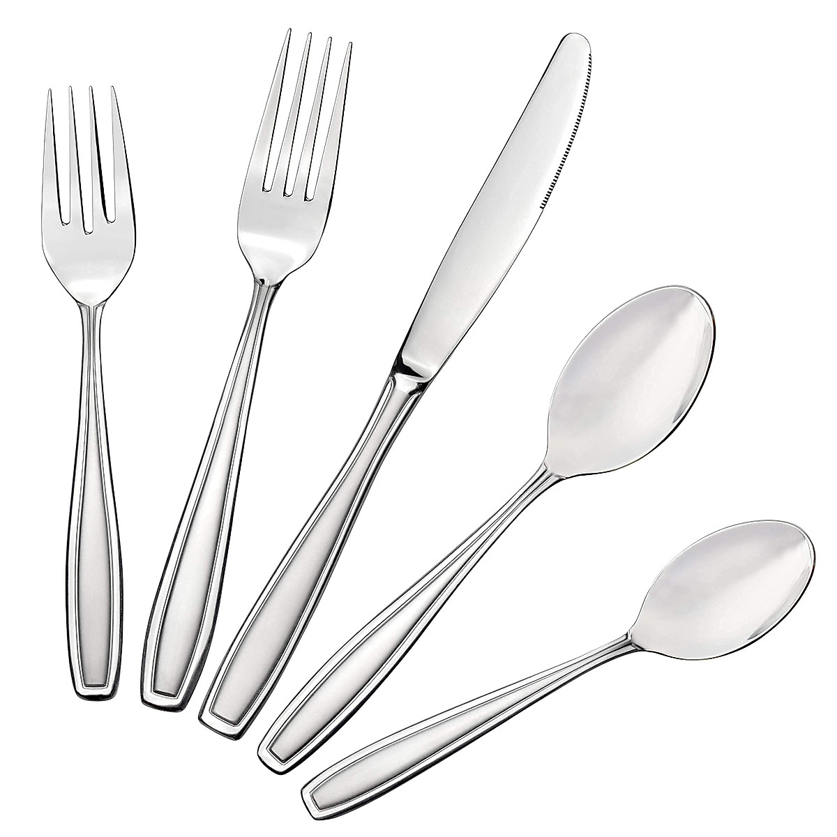 Radley & Stowe 60-Piece Flatware Durable Stainless Steel Silverware + 5-Piece Serving Set Bundle (Service for 12)