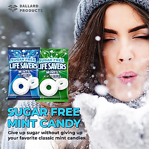 Sugar Free Lifesavers Mints Variety Pack - Sugar Free Lifesaver Mints - 2 Flavors - Life Savers Wint O Green and Life Savers Pep O Mint - Bundle with Ballard Products Pocket Bag (2 Pack)