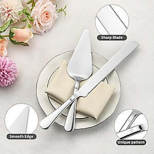 SANEXC Cake Cutting Set for Wedding - Extended Cake Knife And Server Set Thickened Stainless Steel Cake Cutter and Pie Spatula Great for Birthday Anniversary Christmas Gift Silver 2 Pcs