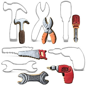LILIAO Cookie Cutters Construction Tools Cookie Cutter Set, 6 Pcs, Hammer, Wrench, Screwdriver, Pliers, Electric Saw and Drill, Stainless Steel