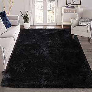 GAOMON Fluffy Rugs 8x10 Furry Area Rug for Bedroom, Fuzzy Shag Fur Rug for Nursery Room Non-Skid Plush Throw Rug Shaggy Decorative Accent Rug for Living Room Indoor Home Floor Carpet, Black