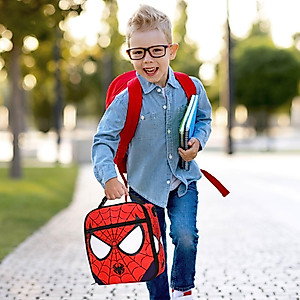 Yeeqoux Spider Lunch Bag with Stickers - 10 Inch Cartoon Superhero Insulated Lunchbox Stickers Large Capacity Waterproof Reusable Lunch Bag Back to School Birthday Gifts for Kids Boys Girls Adults