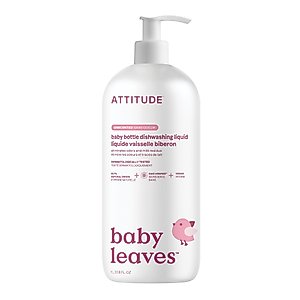 ATTITUDE Baby Dish Soap and Bottle Cleaner, EWG Verified Dishwashing Liquid, No Added Dyes or Fragrances, Tough on Milk Residue and Grease, Vegan, Unscented, 33.8 Fl Oz