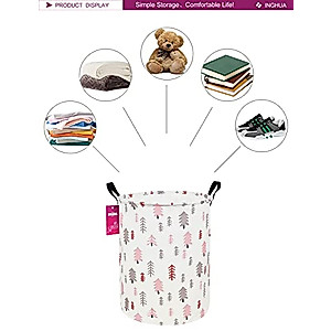 INGHUA Laundry Hamper Large Canvas Fabric Lightweight Storage Basket/Toy Organizer/Dirty Clothes Collapsible Waterproof for College Dorms, Boys and Girls Bedroom,Bathroom(Pink pine tree)