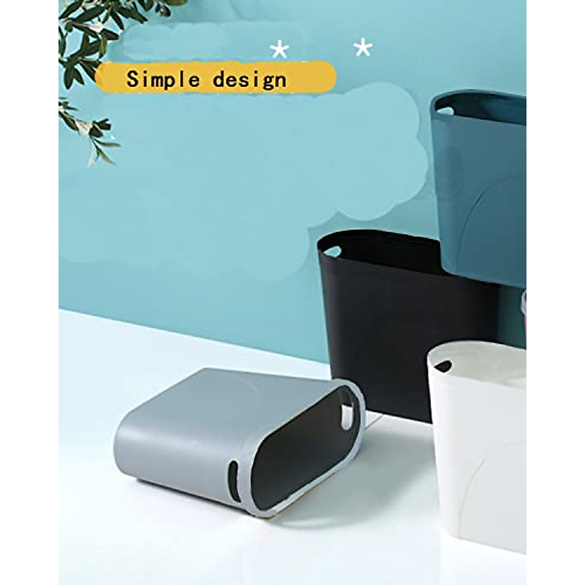 Hundred Families Bathroom Small Trash Can, 3 Gallon Slim Plastic, Set of 2, Grey