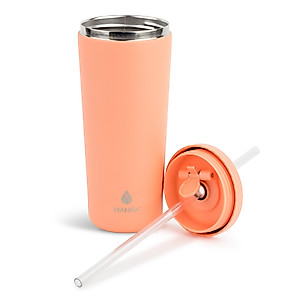 Manna Ranger Double-wall Insulated Stainless Steel Tumbler with Leak-proof Smart Seal Lid and Reusable Tritan Straw - 24 Oz - Salmon