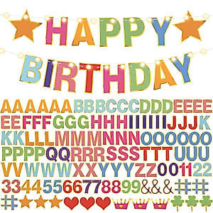 TaoBary 143 Pcs DIY Letter Banner Customizable Happy Birthday Banner Supplies Make Your Own Banner Include Letters, Numbers Symbol Rope Needles for Baby Shower Halloween Party Decorations(Multicolor)