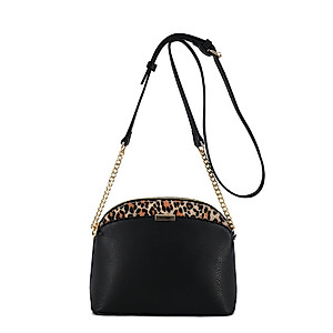 V+BENIE Paisley | Leopard Accent Small Dome Crossbody Bag with Chain Strap Small Purse Handbags for Women, Black