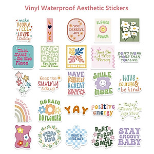 Cute Preppy Stickers 50 Pcs, Pastel Inspirational Stickers, Vinyl Waterproof Aesthetic Motivational Stickers for Water Bottles Laptop Phone Computer Guitar