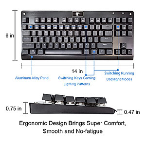 Granvela E-yooso Z-77 Mechanical Keyboard | Aluminium Panel | Tactile Clicky Blue Switches | Rainbow LED Backlit | N-Key Rollover | 87-Key Tenkeyless | Hot Swappable -Black