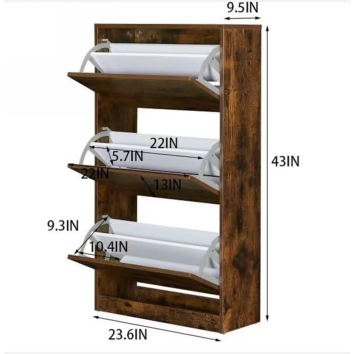 MYINDA 3-Tier Wooden Shoe Cabinet with Wooden Flip Doors for Storing 18-20 Pairs of Shoes, Suitable for Entryways, Office, Small Spaces (Brown)
