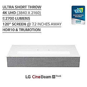 LG HU85LA Ultra Short Throw 4K UHD Laser Smart Home Theater Cinebeam Projector with Alexa Built-in, LG Thinq AI, The Google Assistant and LG webOS Lite Smart TV (Renewed)
