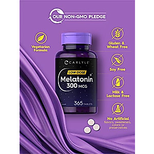 Carlyle Melatonin 300 mcg | 365 Tablets | Low Dose | Vegetarian, Non-GMO, Gluten Free