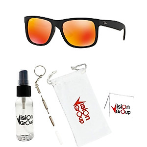 Ray-Ban RB4165 Justin Sunglasses + Vision Group Accessories Bundle,unisex-adult (Rubber Black/Brown Mirror Orange (622/6Q),55)