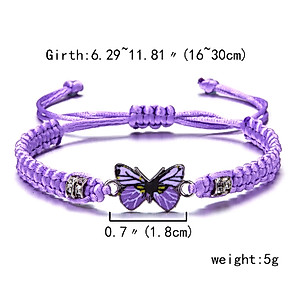 Meztole Always Believe in Yourself Butterfly Bracelet Adjustable String Butterfly Charm Purple Bracelets for Women,Hand Woven Lucky Bracelet Butterfly Jewelry Friendship Bracelet for Women (Purple)