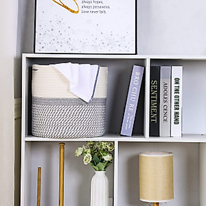 Woven Cotton Basket Sef of 3, 11x11x11in Storage Shelf Basket for Toys Clothes Books, Home Office Organization Basket, White & Grey