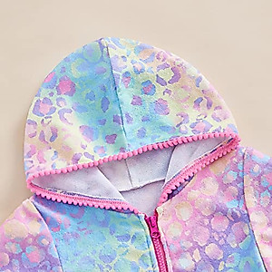 Girls Swim Cover Up Kid Hooded Zip-Up Terry Swimsuit Coverup Towel Bathing Suit Bathrobe Pool Swim Beach Robe Dress (Colorful, 7-8 Years)