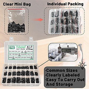 1760PCS Metric Screw Assortment M2 M3 M4 M5, Grade 12.9 Alloy Steel Hex Socket Head Cap Metric Bolts and Nuts Assortment Kit, Metric Screw Nuts and Bolts Flat&Lock Washers Set, 4 Hex Wrenches Included