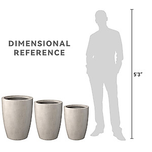 Kante 18.1",20.5",22.4" H Tall Round Concrete Planters Set of 3, Outdoor Indoor Modern Decorative Plant Pots with Drainage Hole & Rubber Plug for Home & Garden Weathered Concrete