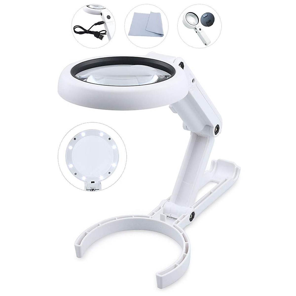 Magnifying Glass with Lights,Adjustable Standing Base,Portable Handheld,[3.5X+10X] Dual Magnification Lens,Magnifier Glass for Reading Jewelry Craft and Computer Repair