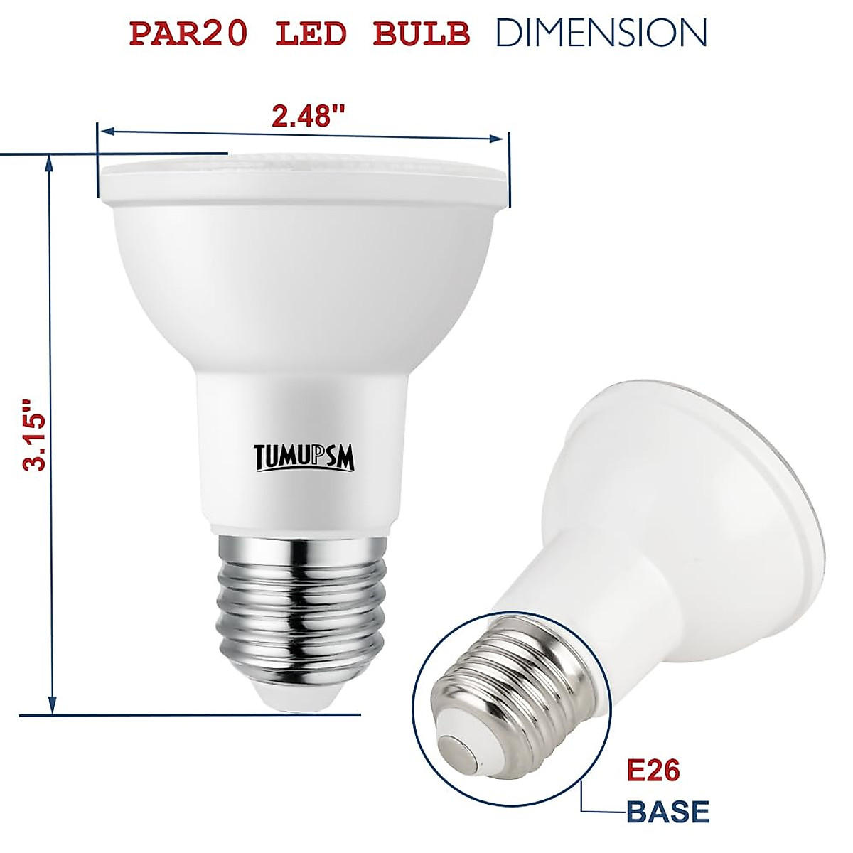 TUMUPSM LED PAR20 Light Bulbs Dimmable 3000K Warm White, 7W 600LM E26 Flood Bulb, 50W 60W Halogen Equivalent, 40 Degree Track Recessed Led Bulb, 4 Pack