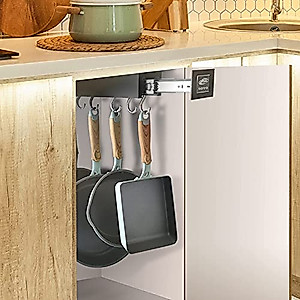 SOYO Adjustable Pot Racks Pan Utility Organizer Pull Out Kitchen Cabinet 7 Hook for Hanging, Sliding Pantry Organization and Storage, Black