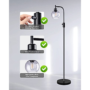 bulbeats 68IN Industrial Floor Lamp, Dimmable (Brightness Adjustable) Standing Tall Lamps for Living Room, Modern Floor Lamp with Grey Glass Shade, Bulb Included, Farmhouse Mid Century Decor